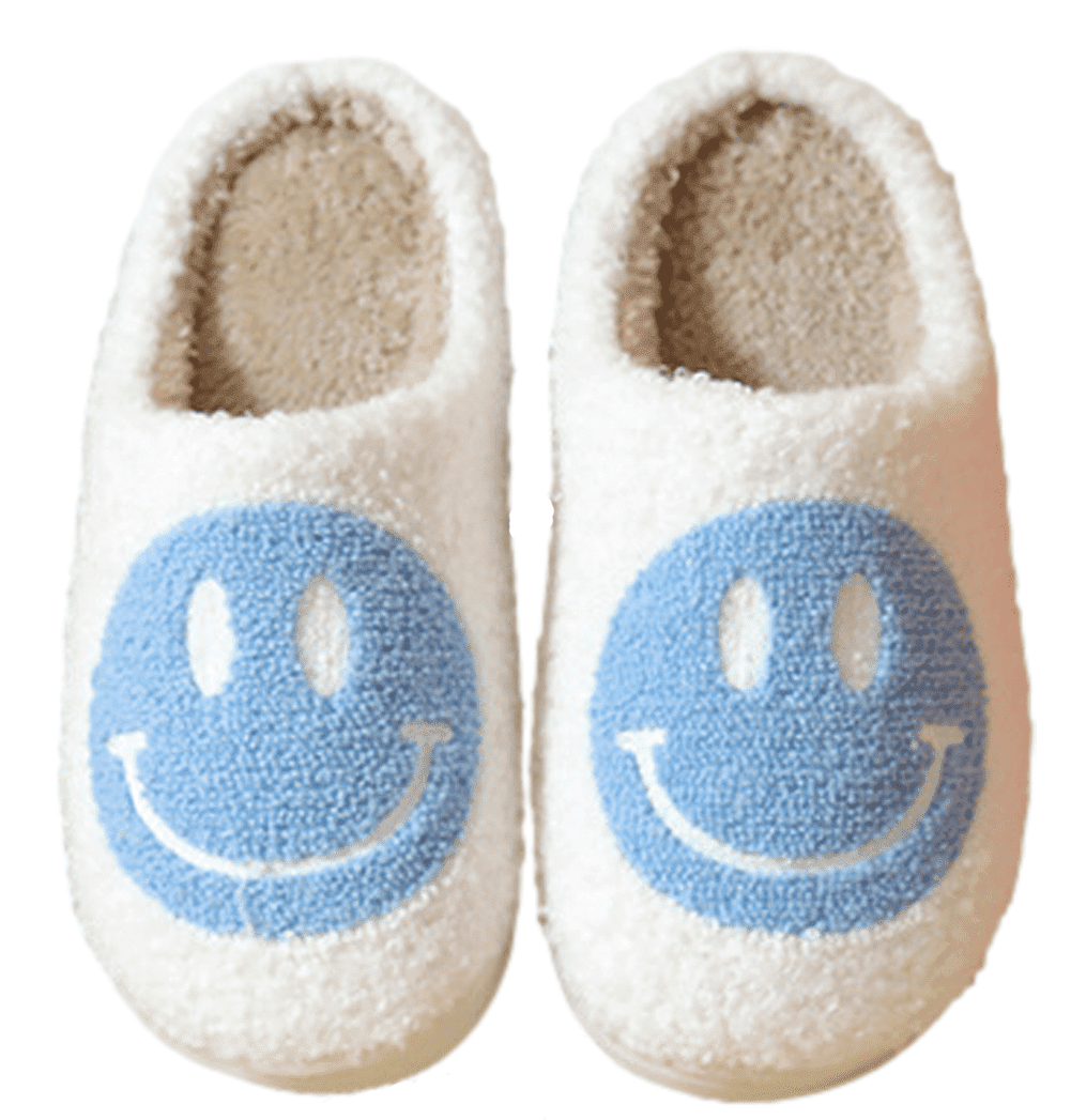 PacificPlex Women's Funny Adult Smiley Face Plush Slippers, Size 5-6 ...