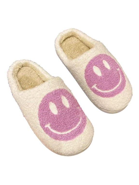Lankey Unisex Smiley Face Slippers, Anti-Slip Soft Plush Comfy Indoor ...