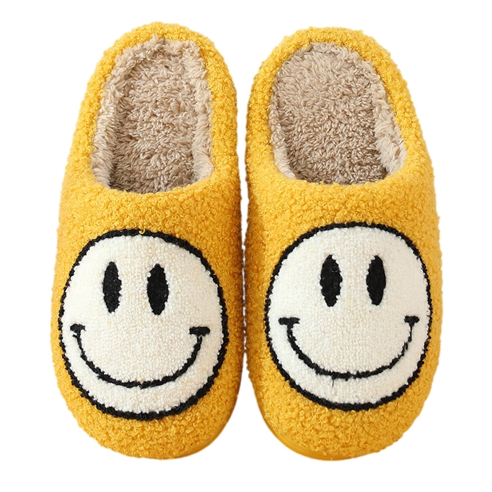 PacificPlex Adults Fuzzy Retro Smiley Face Slippers, Plush Happy Face ...
