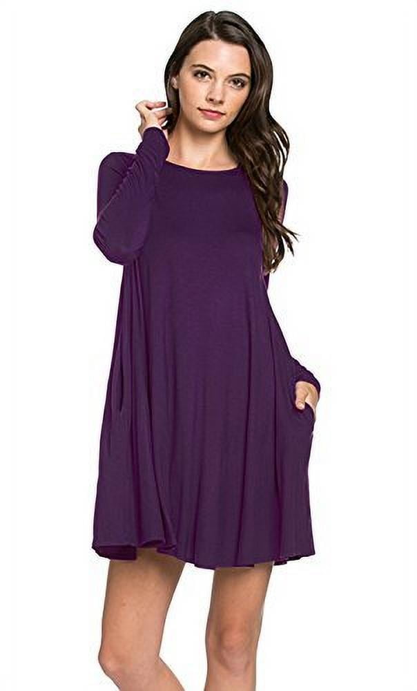 PacificPlex Womens Solid Pocket Knit Long Sleeve Dress - Walmart.com