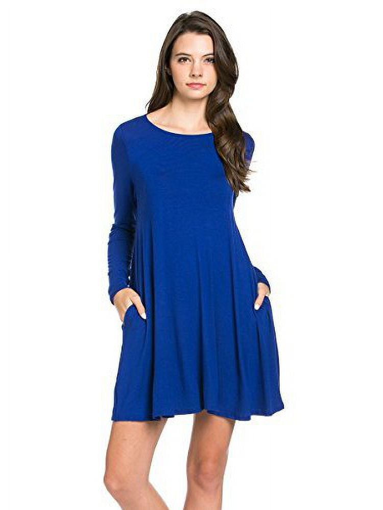 PacificPlex Womens Solid Pocket Knit Long Sleeve Dress - Walmart.com