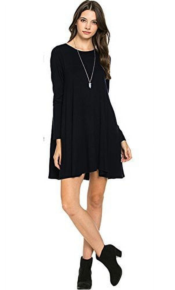 PacificPlex Womens Solid Pocket Knit Long Sleeve Dress - Walmart.com