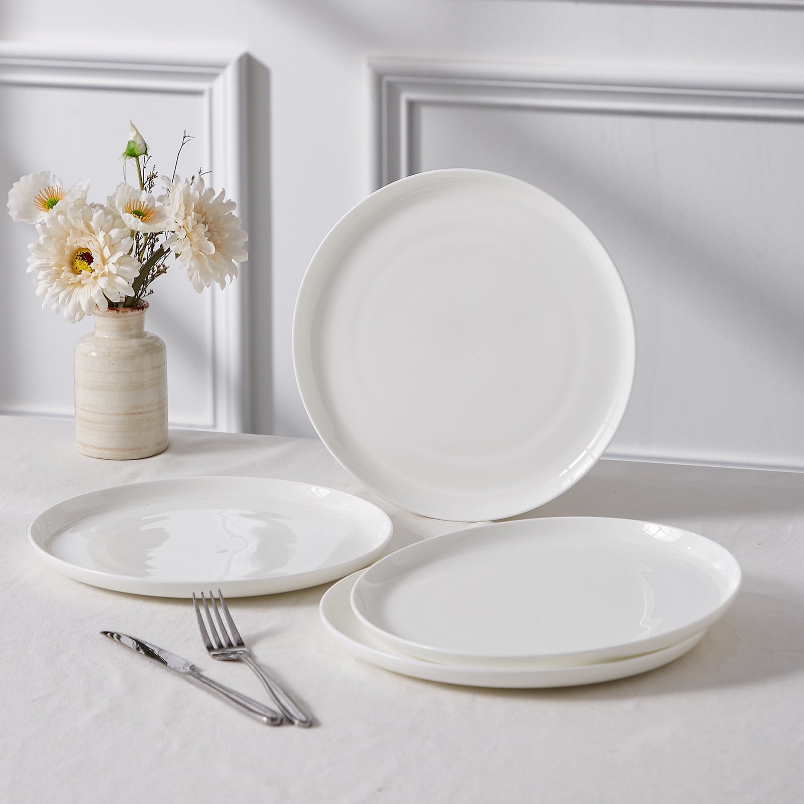 Pacifica Home Billy Coupe Shape Bone China Modern White Porcelain Dinnerware Set, Service for 4 ...