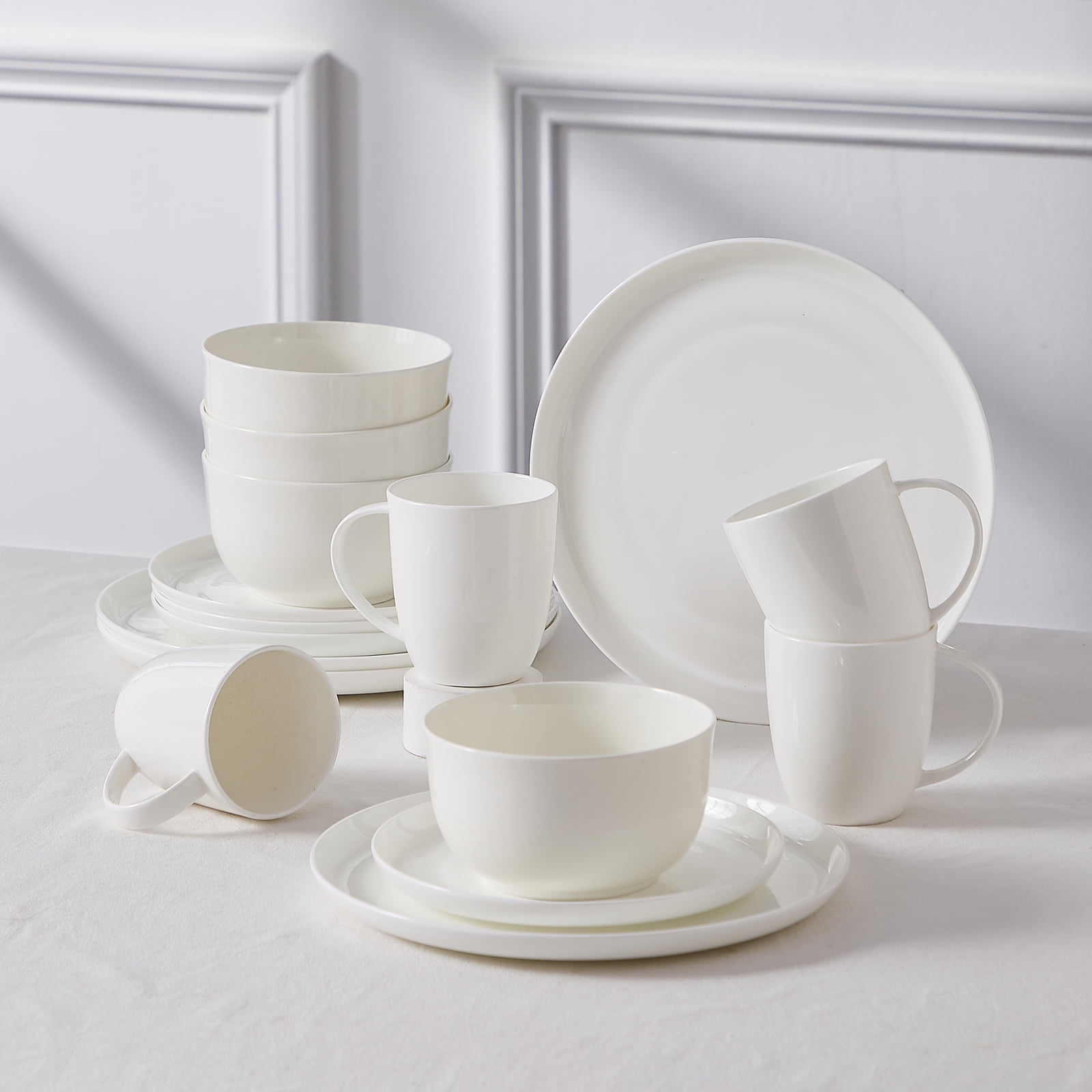 Pacifica Home Billy Coupe Shape Bone China Modern White Porcelain Dinnerware Set, Service for 4 ...