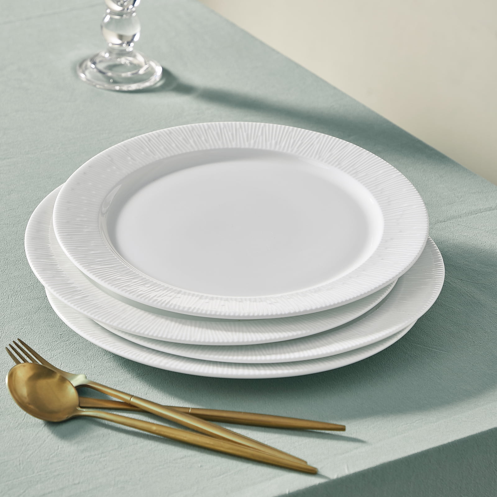 Pacifica Home Bone China Modern White Porcelain Dinnerware Set, Service ...