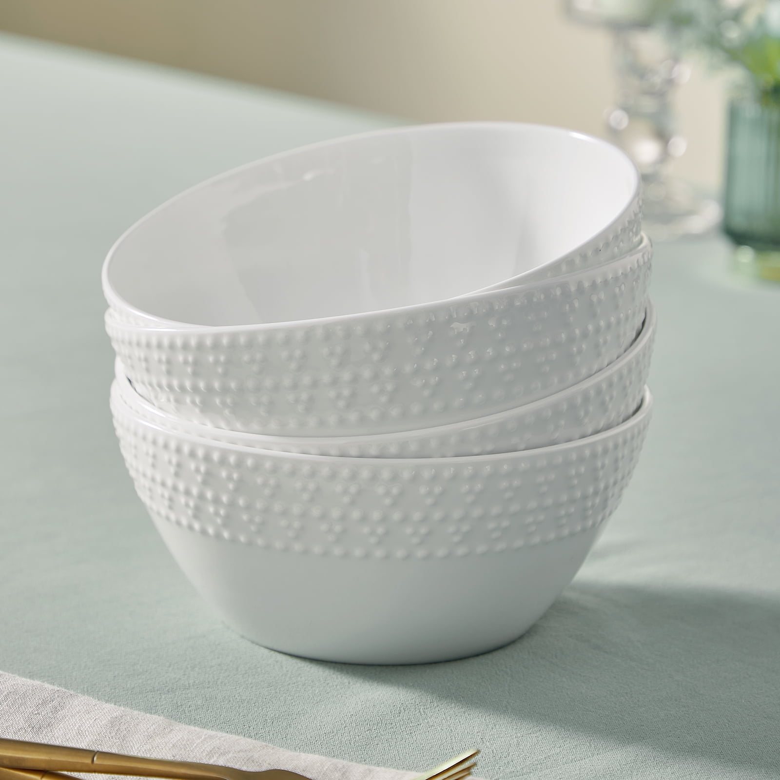 Pacifica Home Lily Bone China Modern White Porcelain Dinnerware Set ...