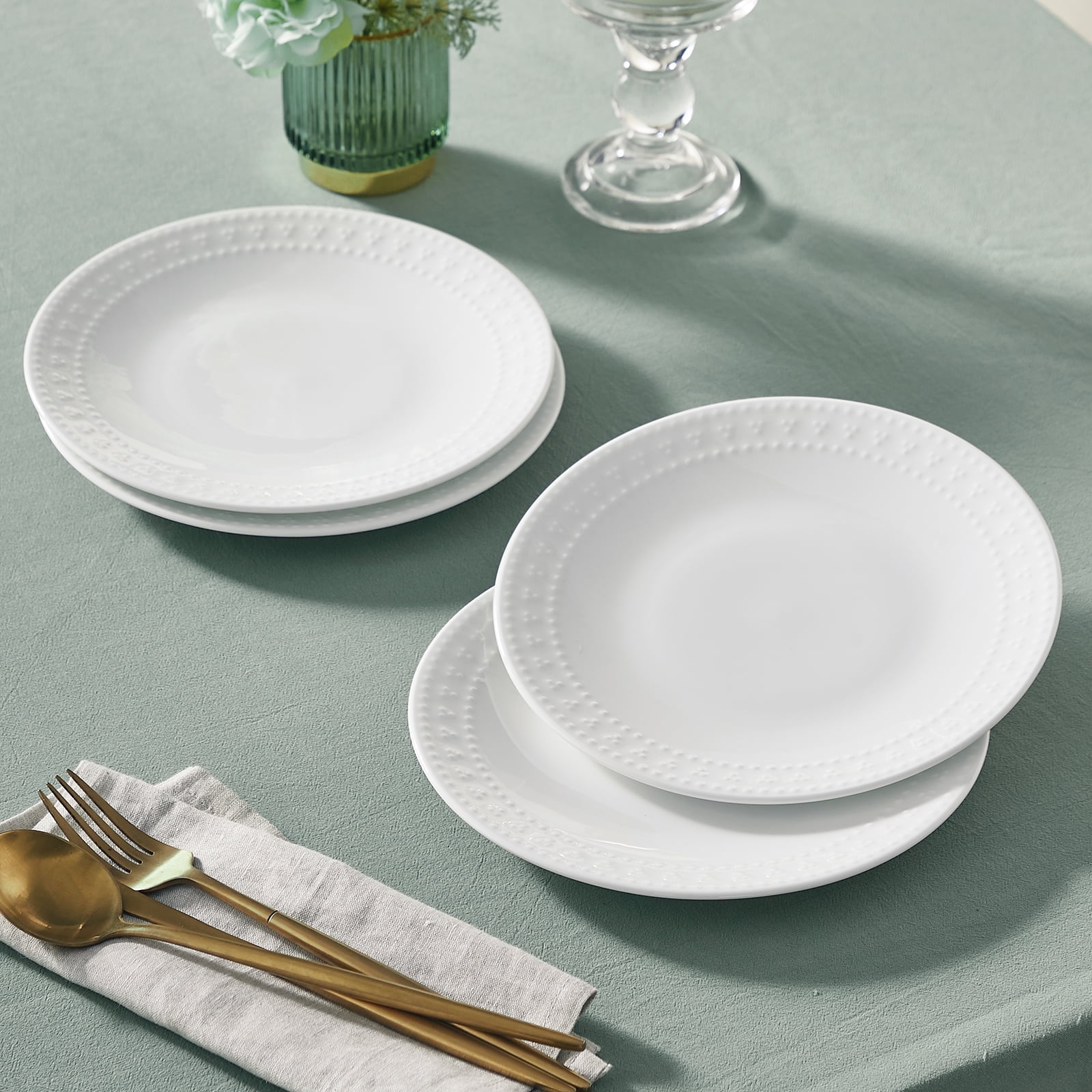 Pacifica Home Lily Bone China Modern White Porcelain Dinnerware Set, Service for 4, Chip ...