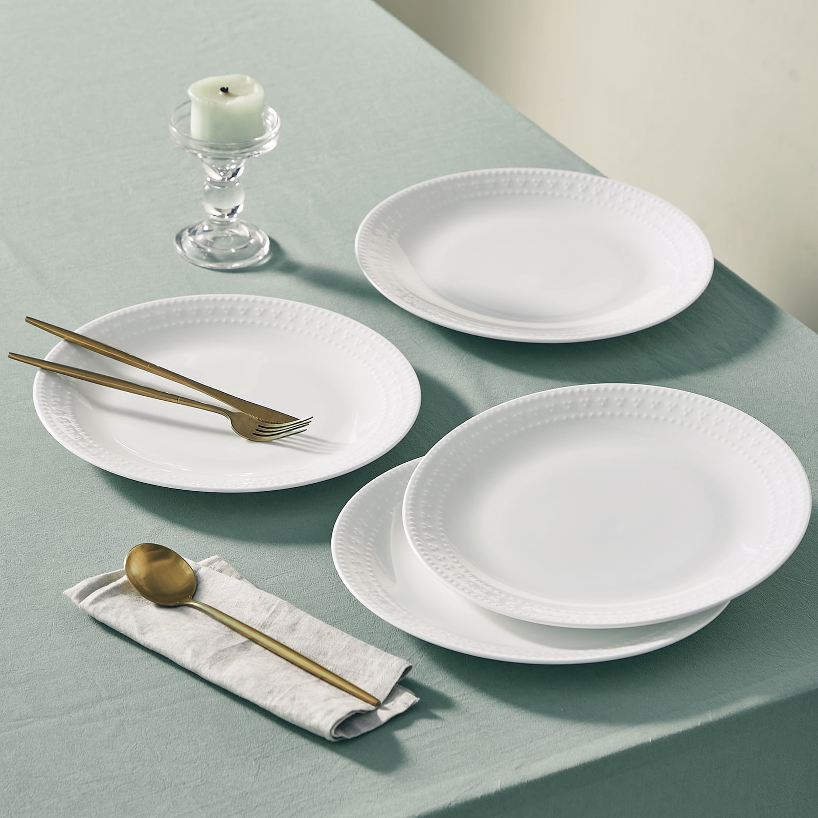 Pacifica Home Lily Bone China Modern White Porcelain Dinnerware Set, Service for 4, Chip ...