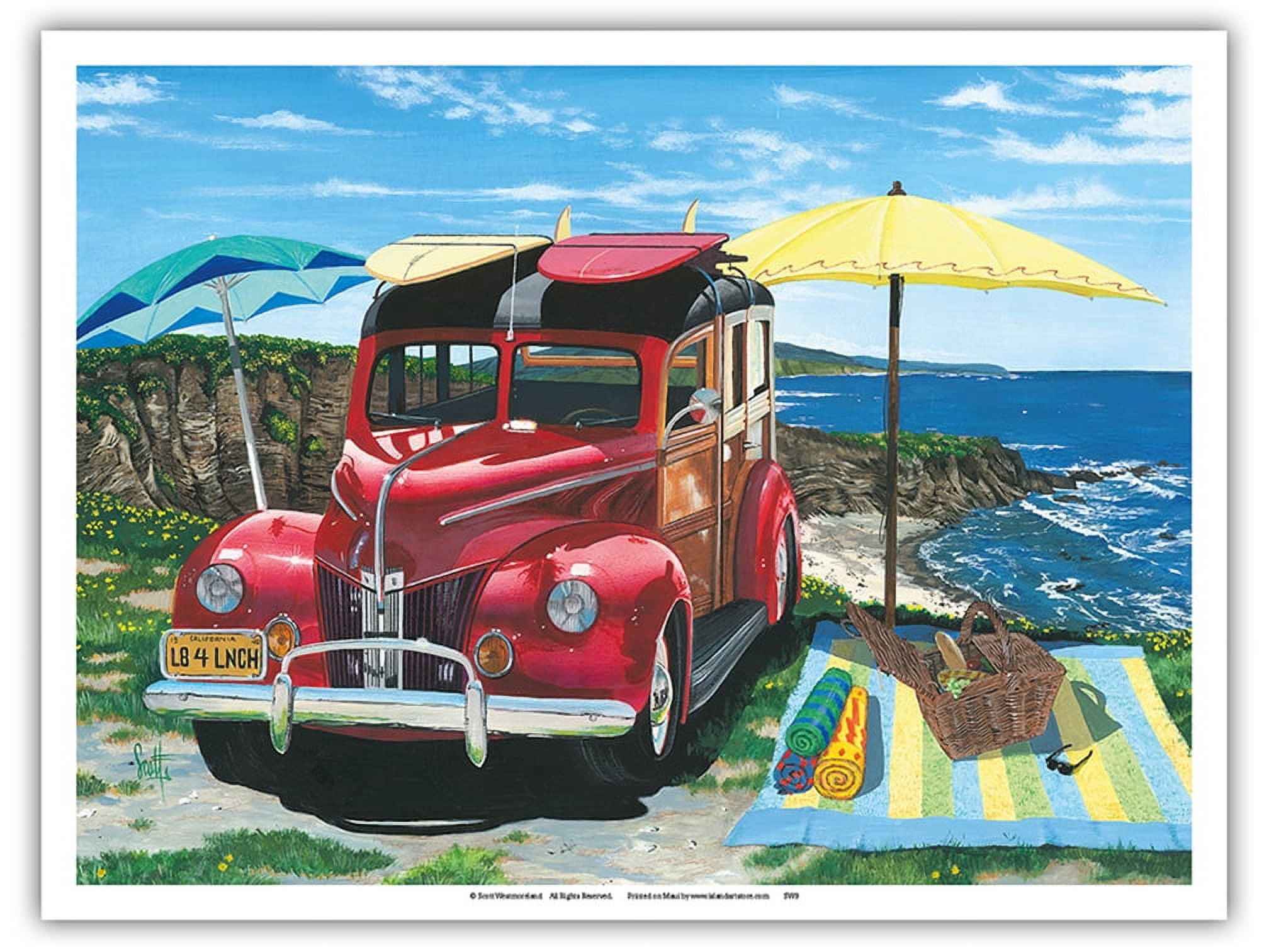 Pacifica Palisades Picnic - Retro Woodie Car with Surfboards - Sunset ...