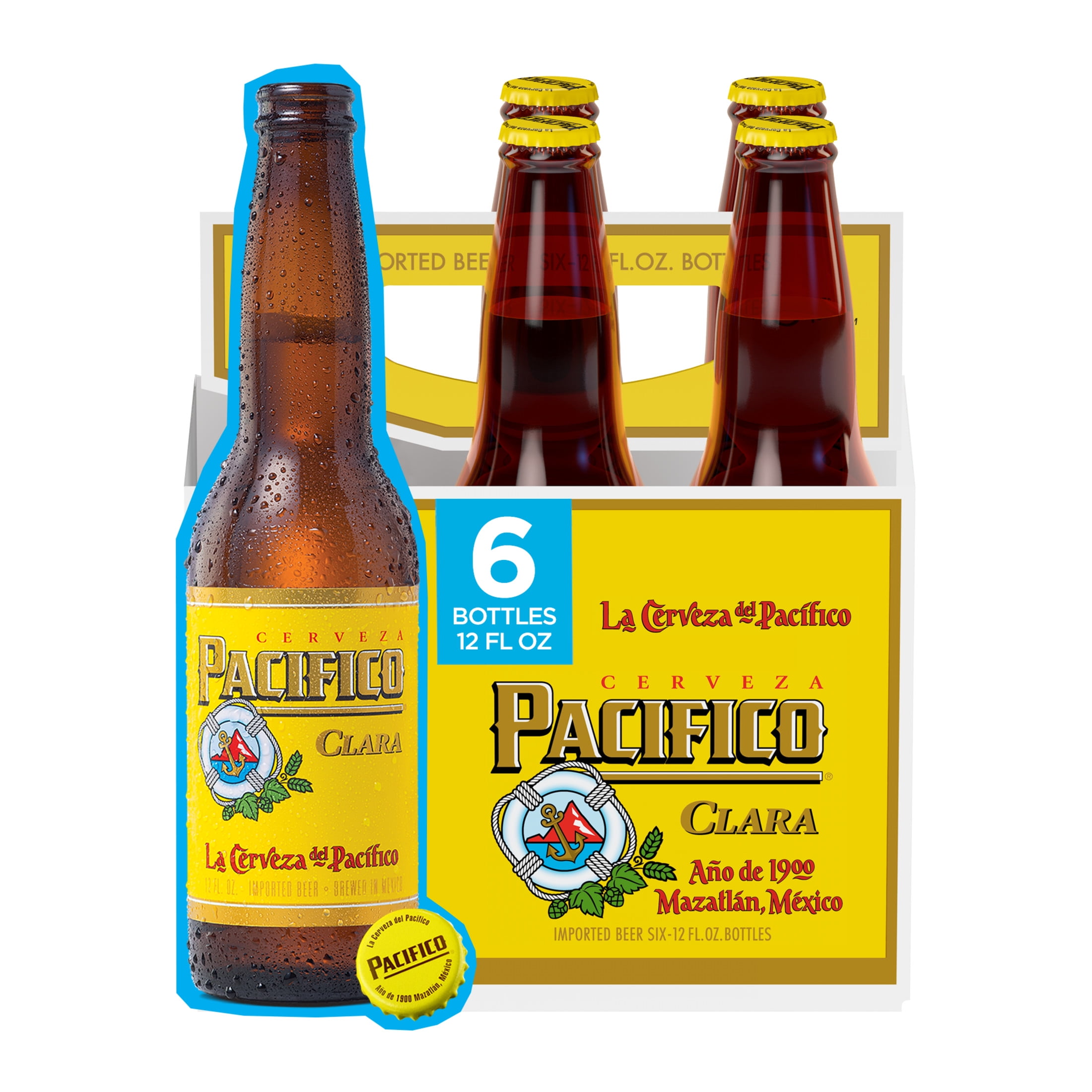 Pacifico, Mexican Lager, 6 pack 12 fl. oz. Bottles, 4.4% ABV - Walmart.com