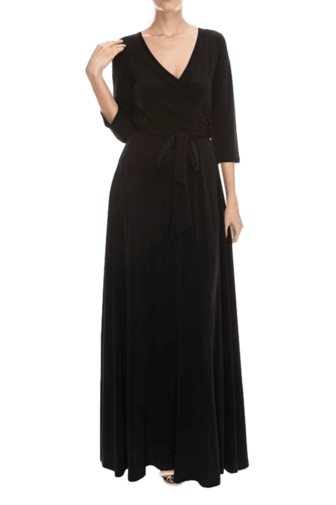 Pacificplex Women’s Long Sleeve Wrap Solid Maxi Dress (Large, Black ...