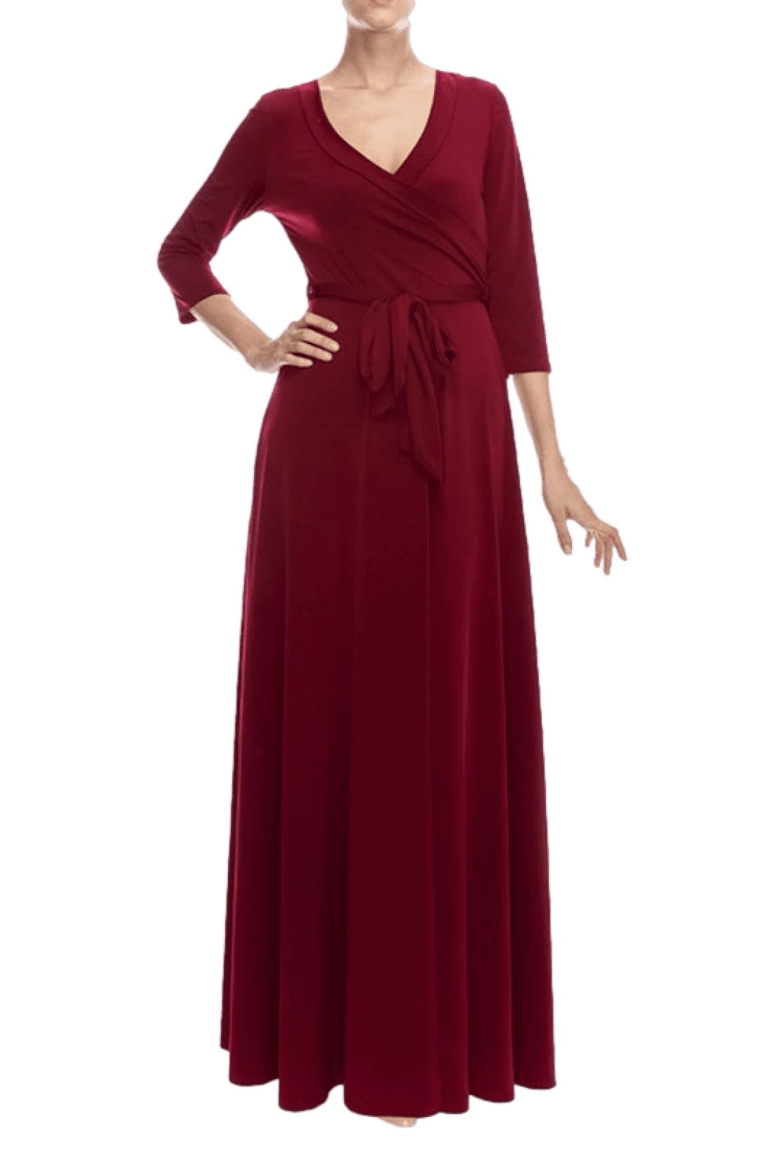 Pacificplex Women’s Long Sleeve Wrap Solid Maxi Dress (Medium, Burgundy ...
