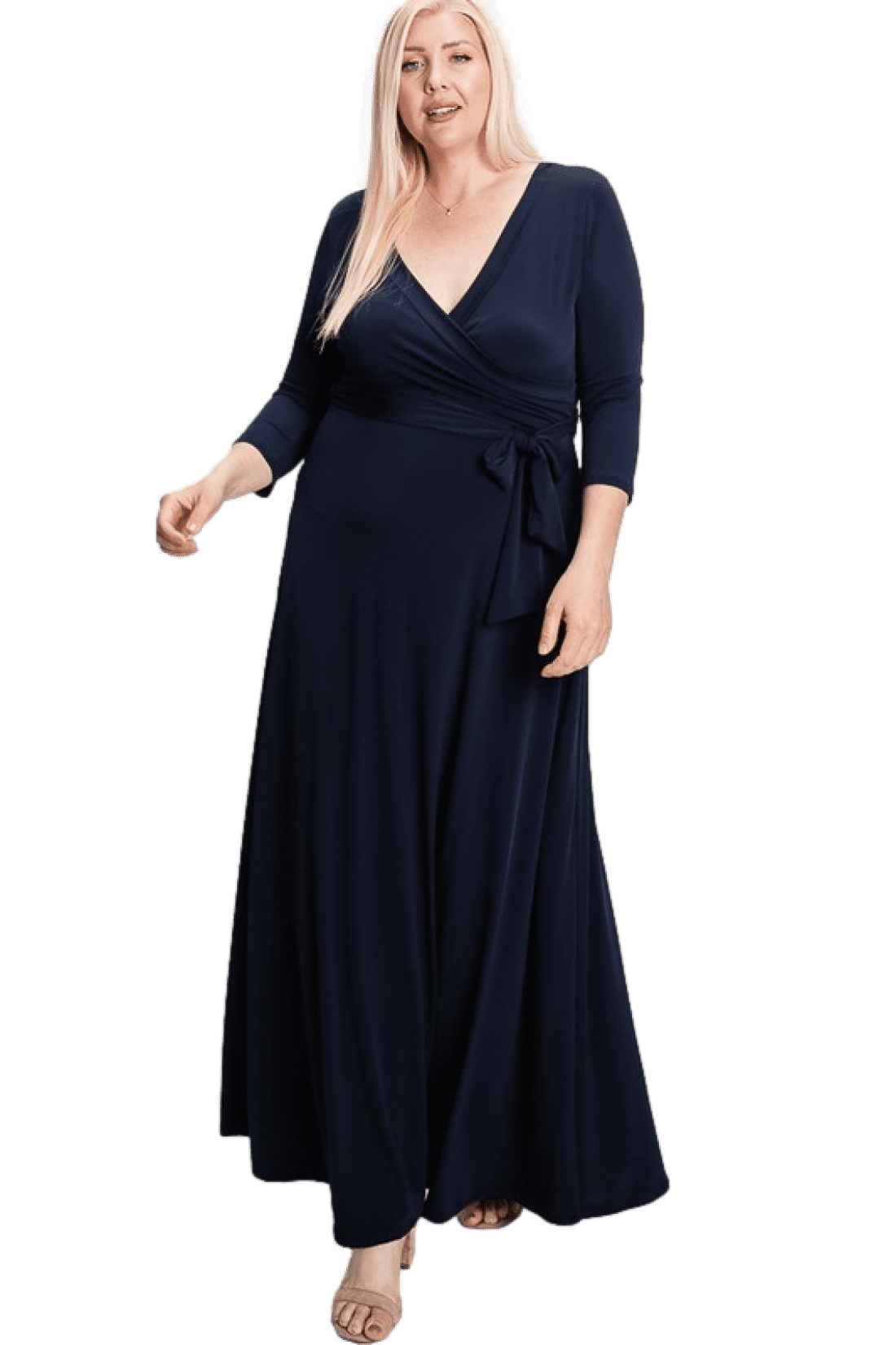Pacificplex Women’s Long Sleeve Wrap Solid Maxi Dress (Medium, Navy ...