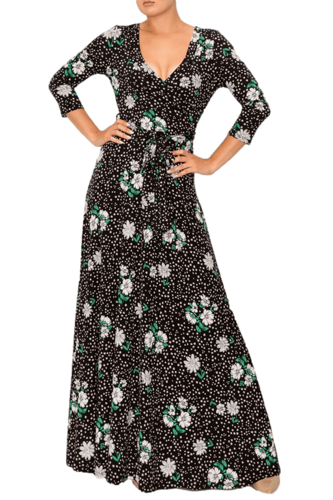 Pacificplex Womens Wrap Floral Maxi Dress Black Taupe (Medium, Black ...
