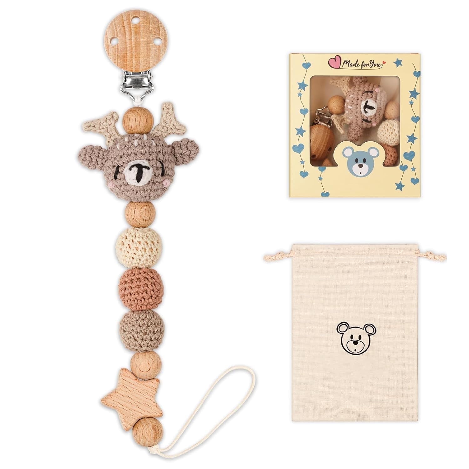Pacifier Clip, Cute Animal Pacifier Holder Clip for Boys and Girls ...