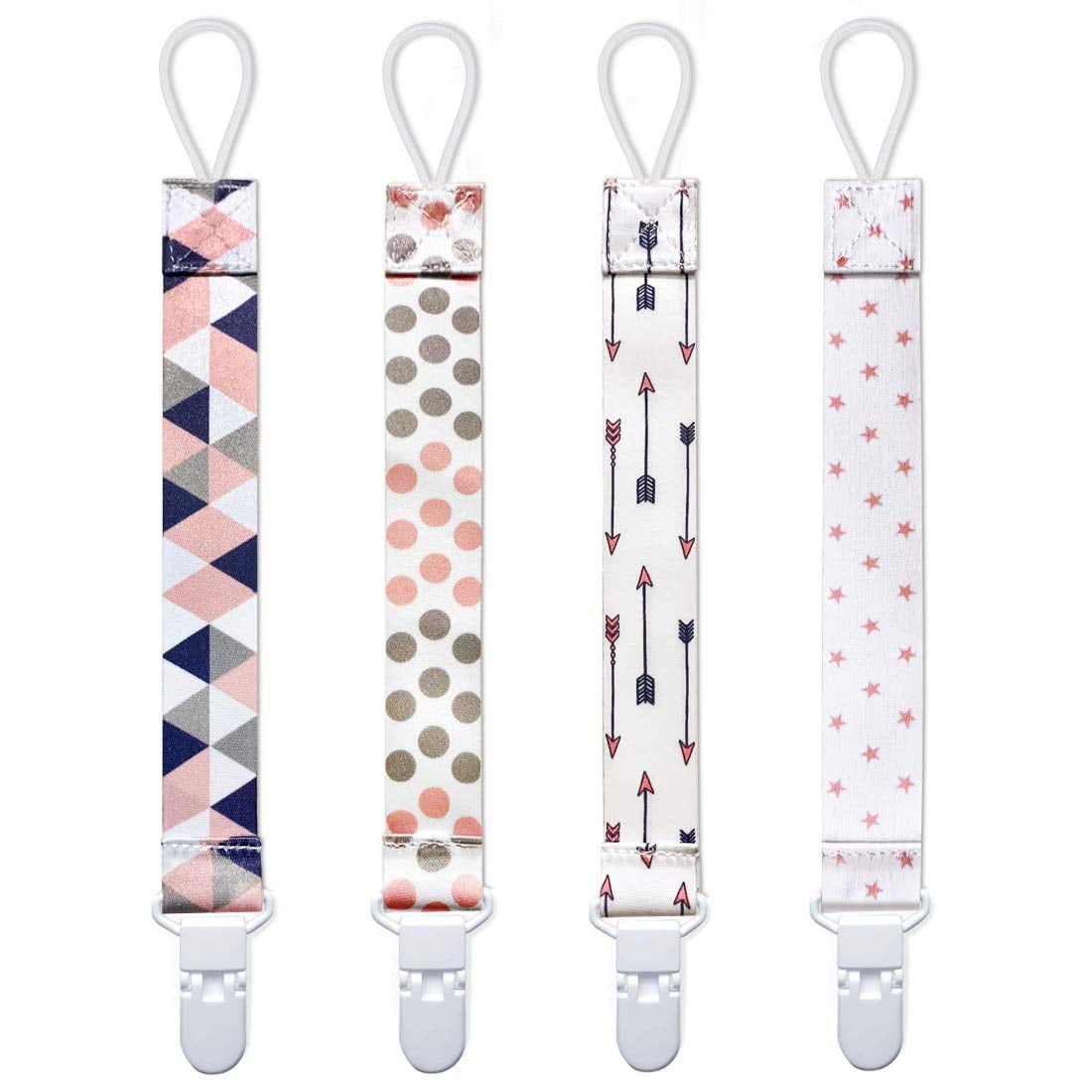 Pacifier Clip (Plastic ) For Girl, 4 Pack Pacifier Holders Leashes Set ...