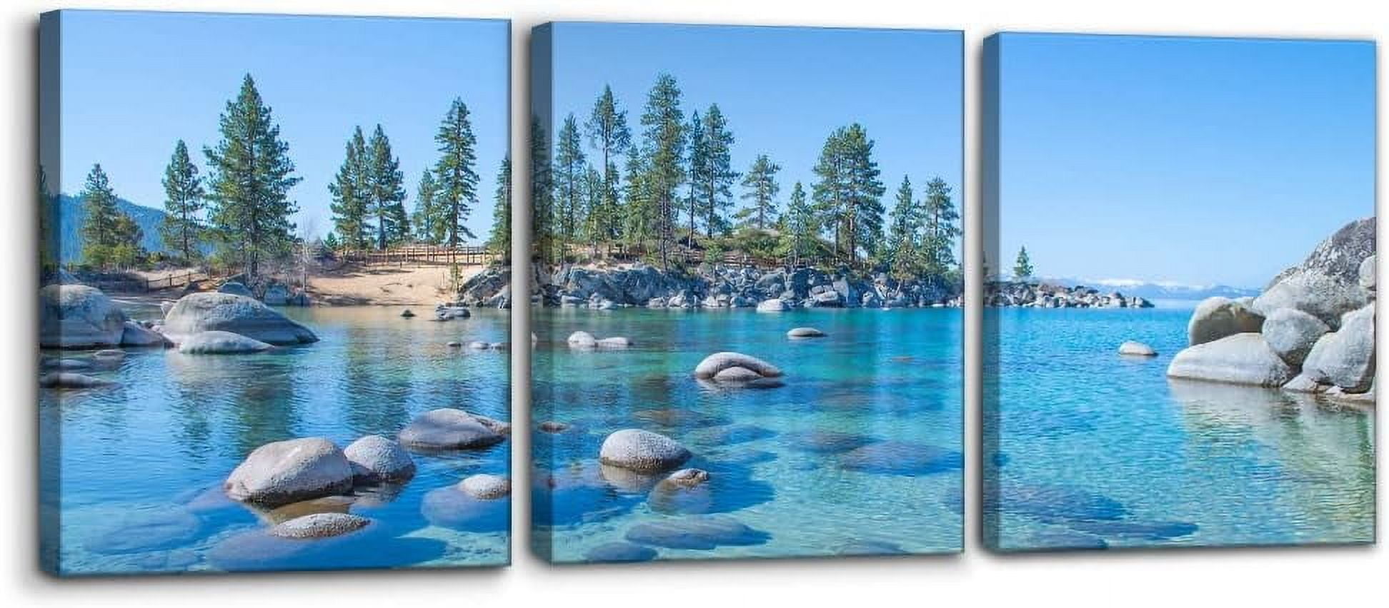 Pacimo Canvas Print Wall Art Set Vibrant Forest & Rocky Lake Landscape ...