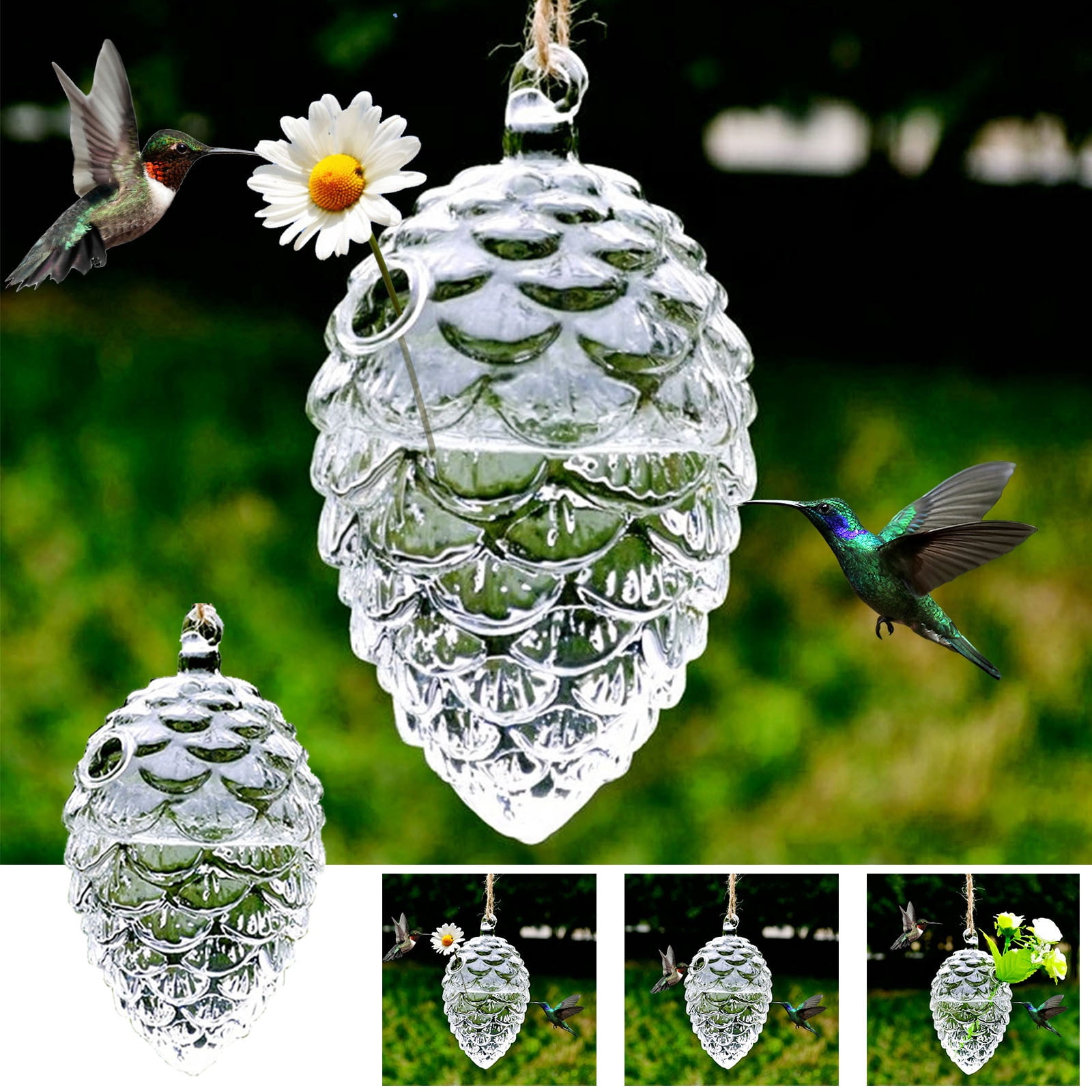 Pack 1 Blown Glass Hummingbird Feeders for Outdoors Small Glass Humming ...