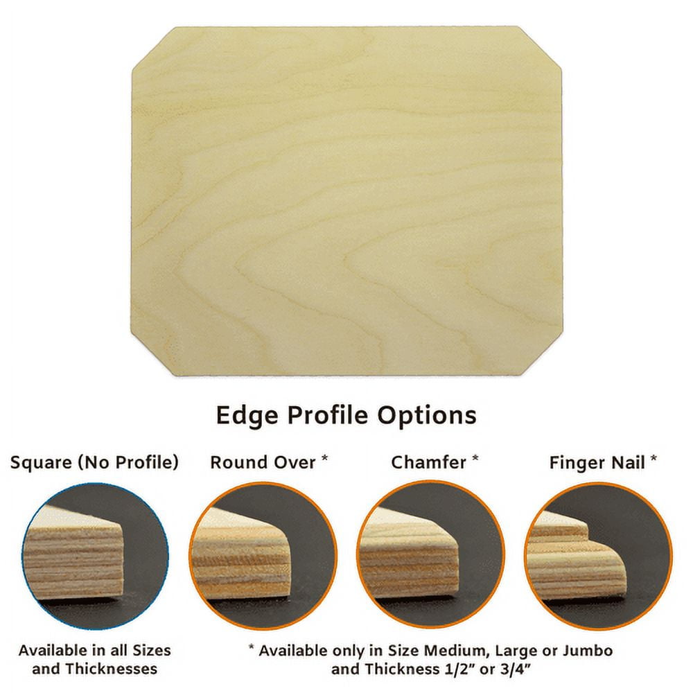 Pack of 1, Large 12" x 10" x 3/4" Unfinished Plywood Round Over Clipped ...