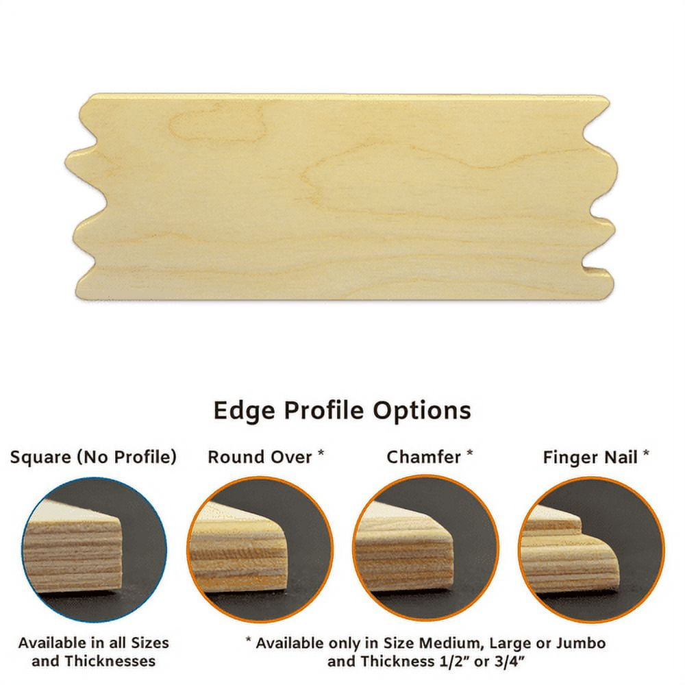 Pack of 1, Large 12" x 4" x 1/2" Unfinished Plywood Chamfer Wavy Edge ...