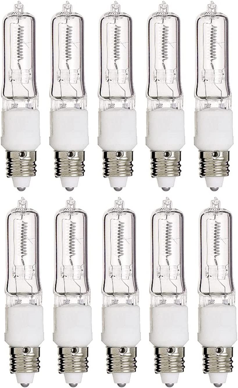 Pack of 10 – 100 Watt JDE11 Halogen candelabra bulb–100W T4 120V Light Bulbs-Clear Finish- E11 ...
