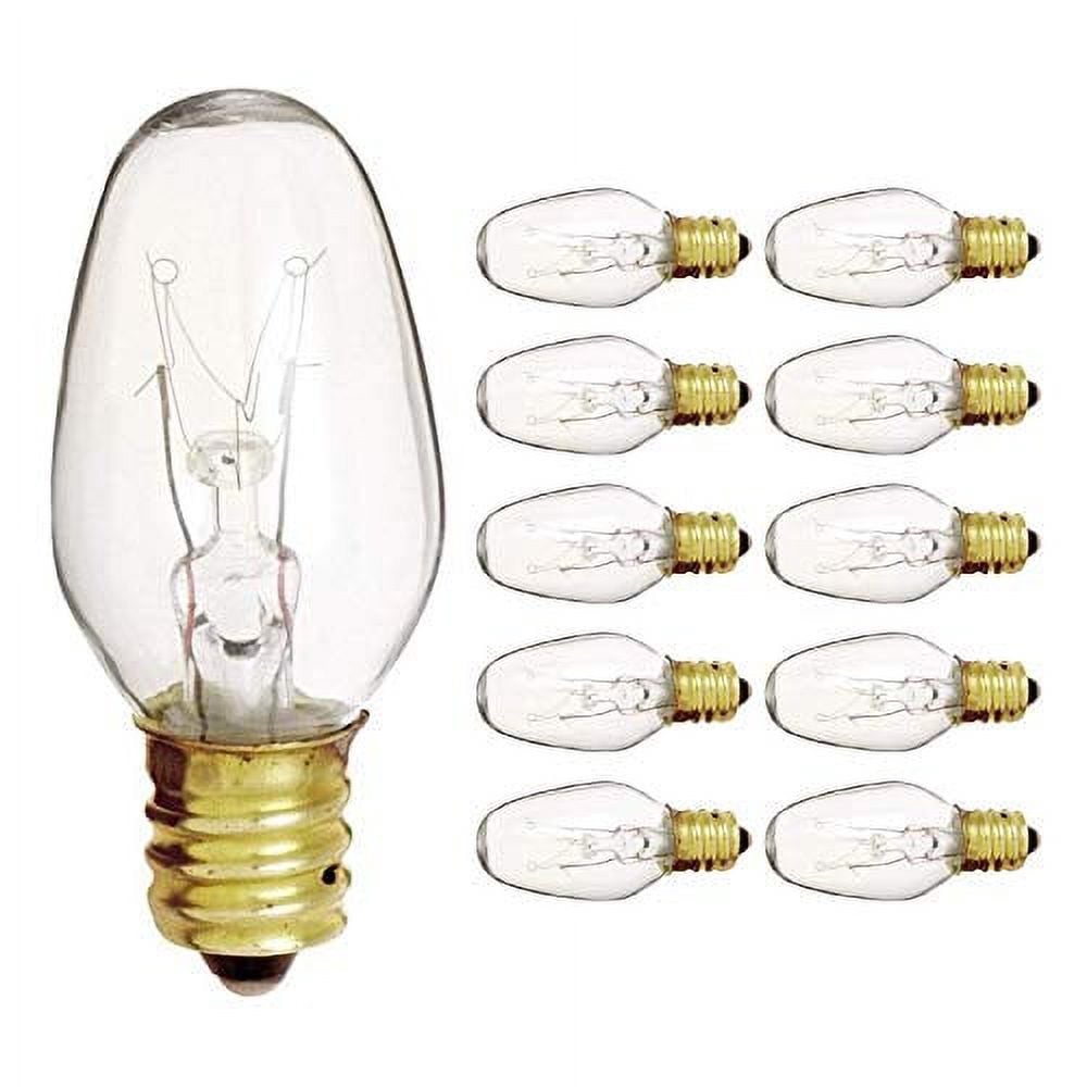 Pack of 10 15W C7 Clear Light Bulbs, Candelabra E12 Base, Nightlight ...