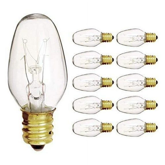 Pack of 10 15W C7 Clear Light Bulbs, Candelabra E12 Base, Nightlight ...