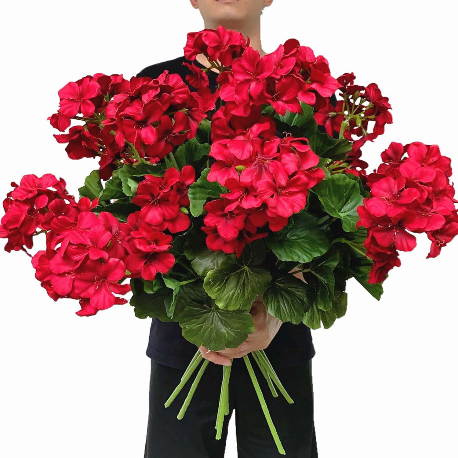 Pack of 10 - Artificial Geraniums Branches Full Blooms Silk Flower ...