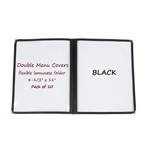 (Pack of 10) Double Fold Menu Covers Laminate Plastic Two Pages Black ...