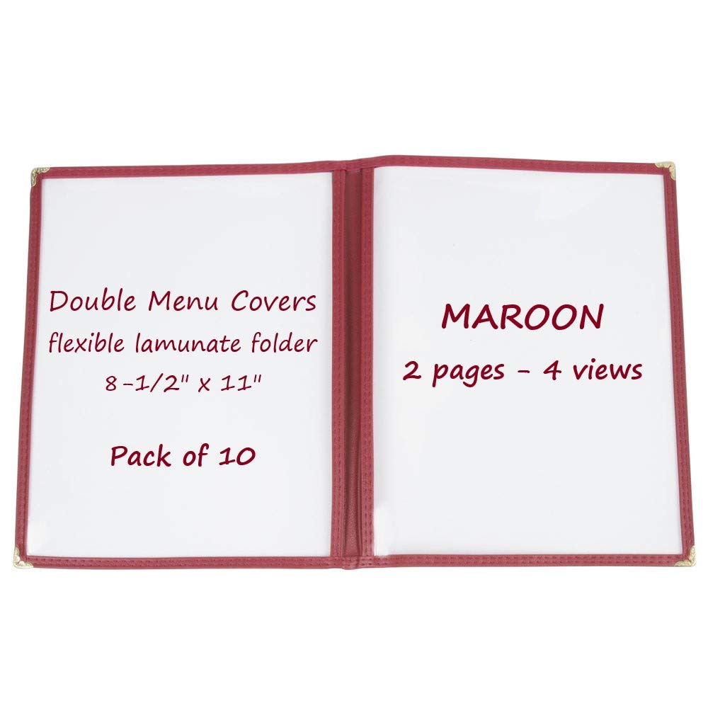 (Pack of 10) Double Fold Menu Covers Laminate Plastic Two Pages Maroon ...
