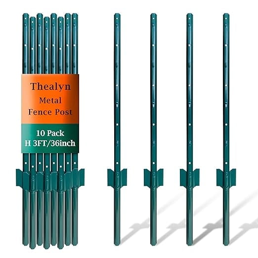 Pack of 10 Fence Posts 3ft, Metal Fence Poles U Post Sturdy Duty Fence ...