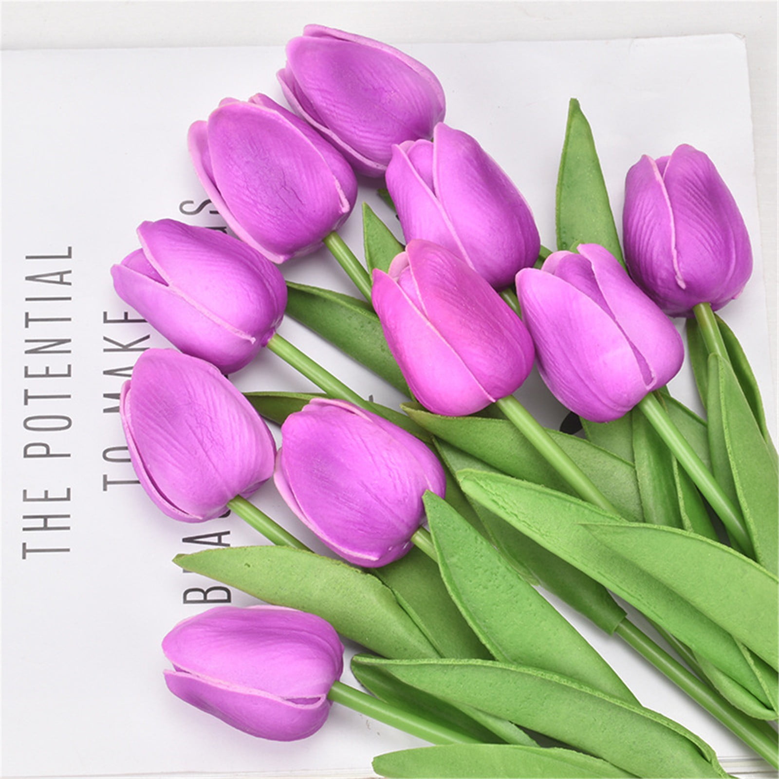 Pack of 10 Multicolor Tulips Artificial Flowers Faux Tulip Stems Real Feel PU Tulips Easter ...