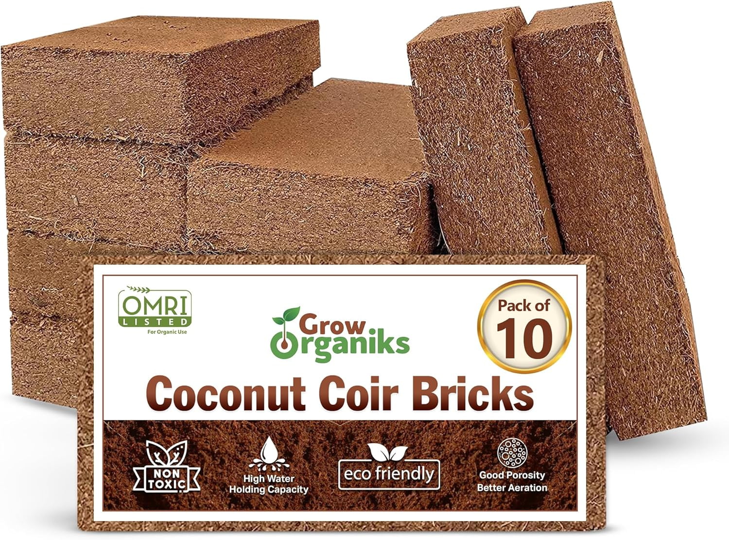 Pack of 10 Organic Coco Coir Bricks - 100% Natural Compressed Coco Peat ...
