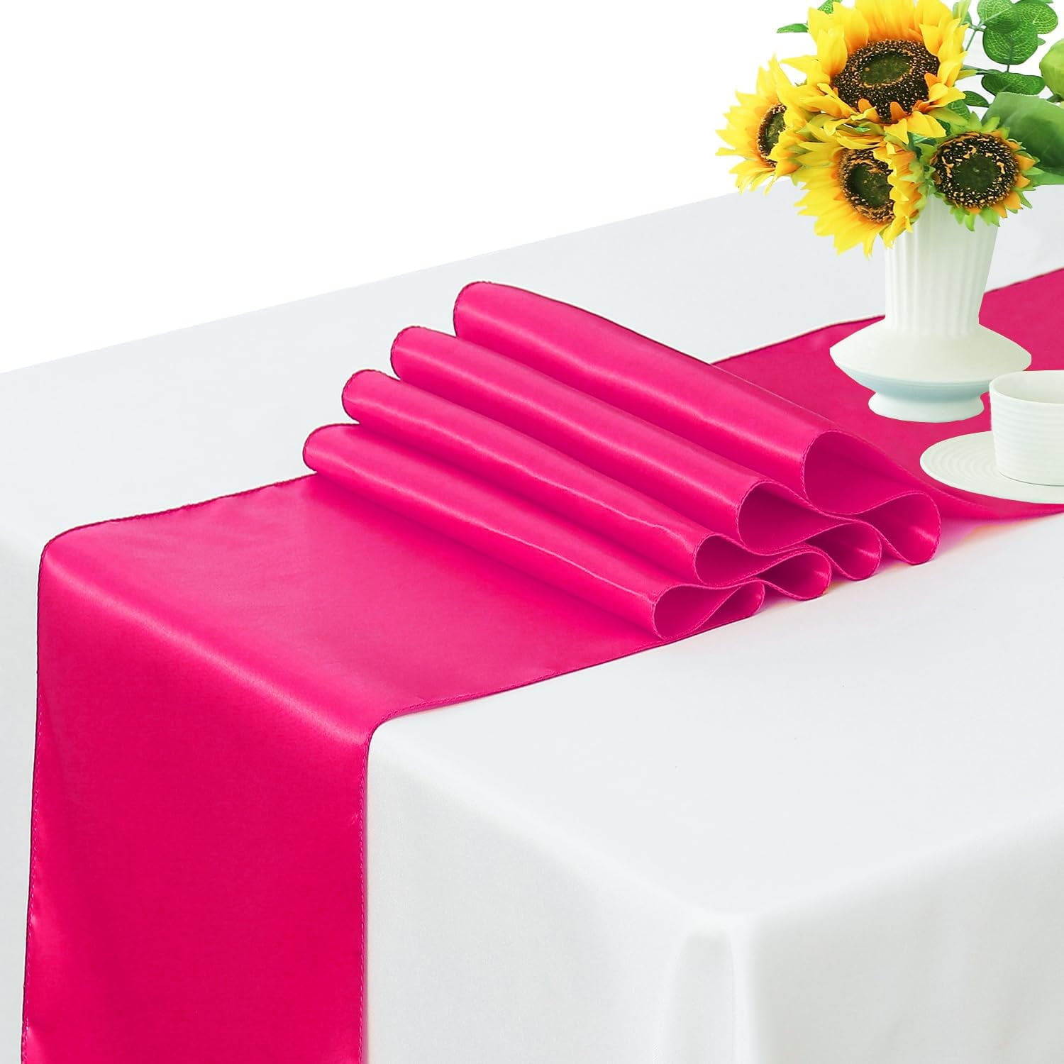 Pack of 10 Wedding Satin Hot Pink Table Runners 12 x 108 Inches Long ...