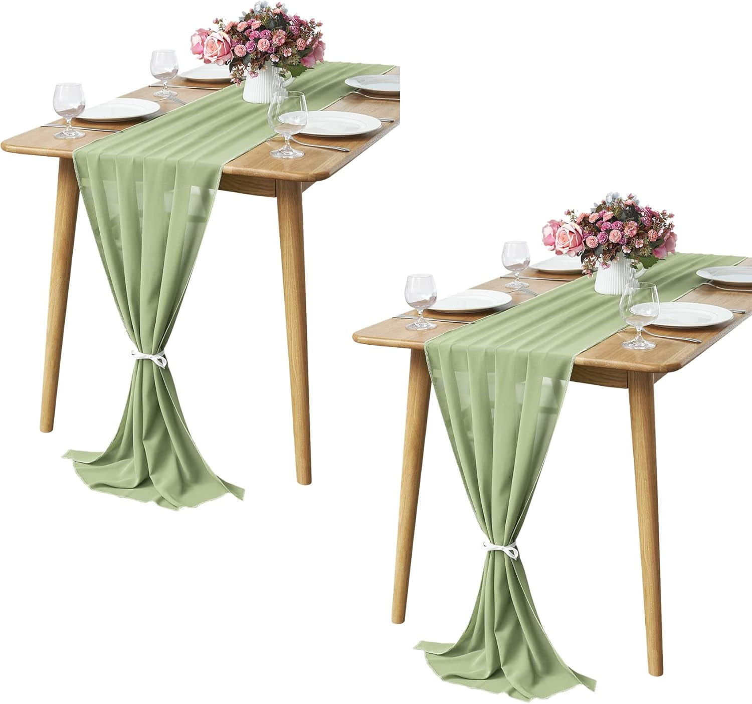 Pack of 10 feet Sage Green Chiffon Table Runner Transparent 29x120 ...
