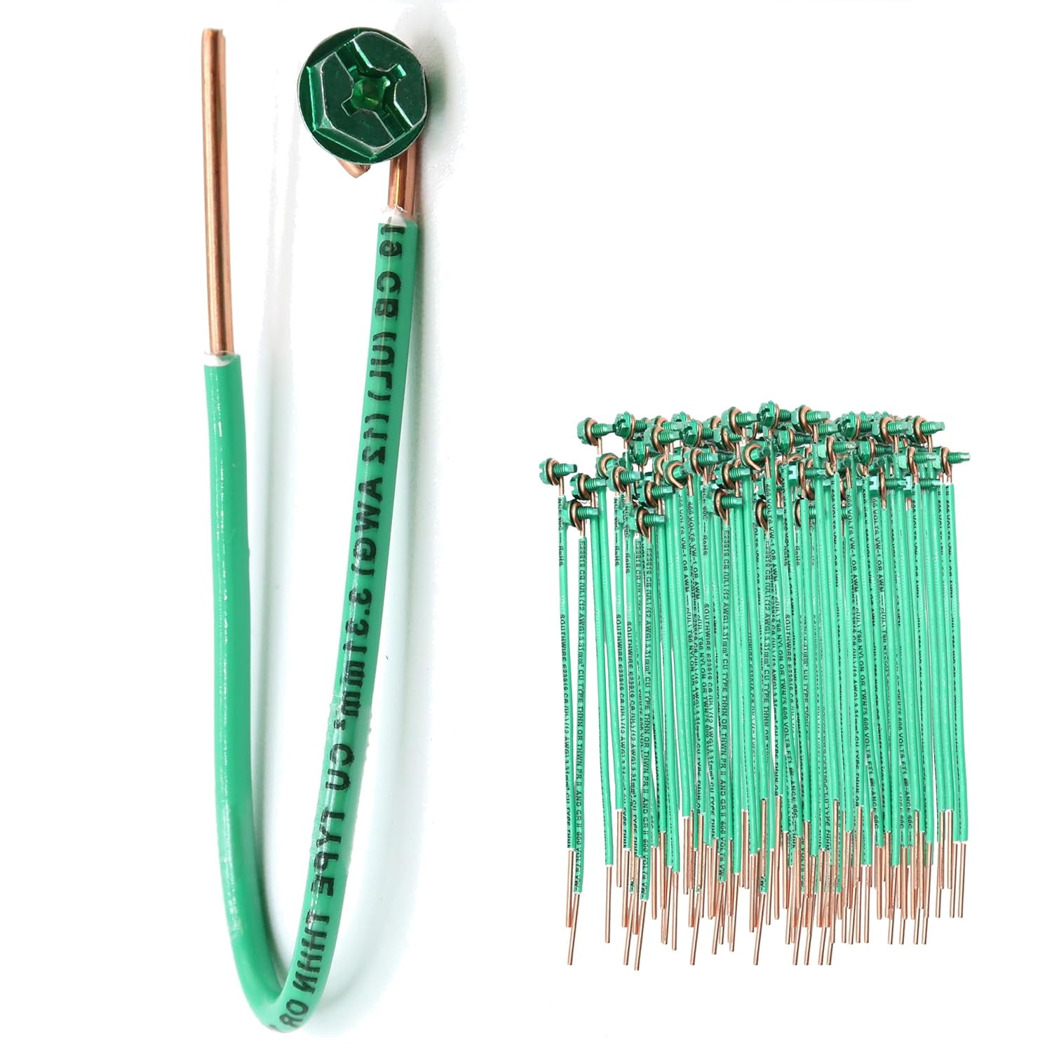 (Pack of 100) Green Ground Wire and Screw, Solid Copper, Grounding Wire ...