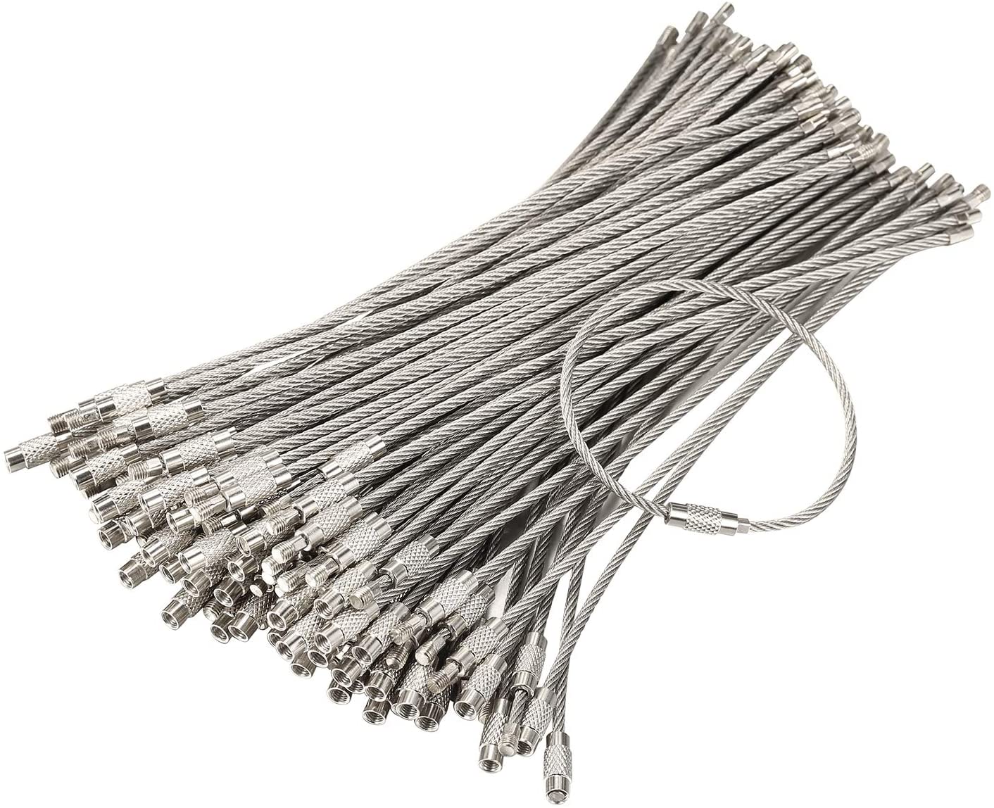 Pack (100) Stainless Steel Wire Keychains Cable, Key Rings, Heavy Duty ...