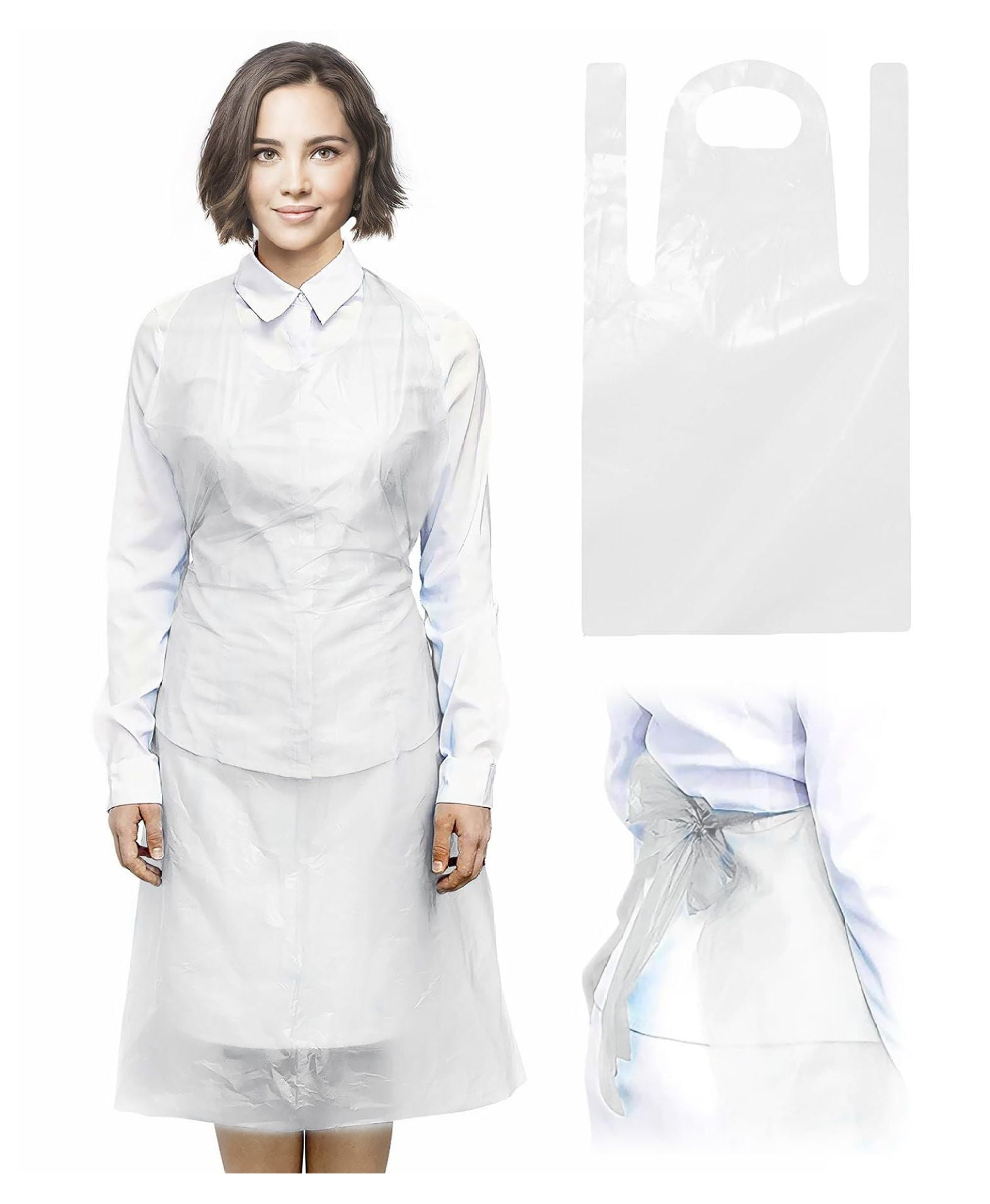 Pack of 100 White Disposable Aprons 28 x 46 Inch 1 Mil. Disposable ...