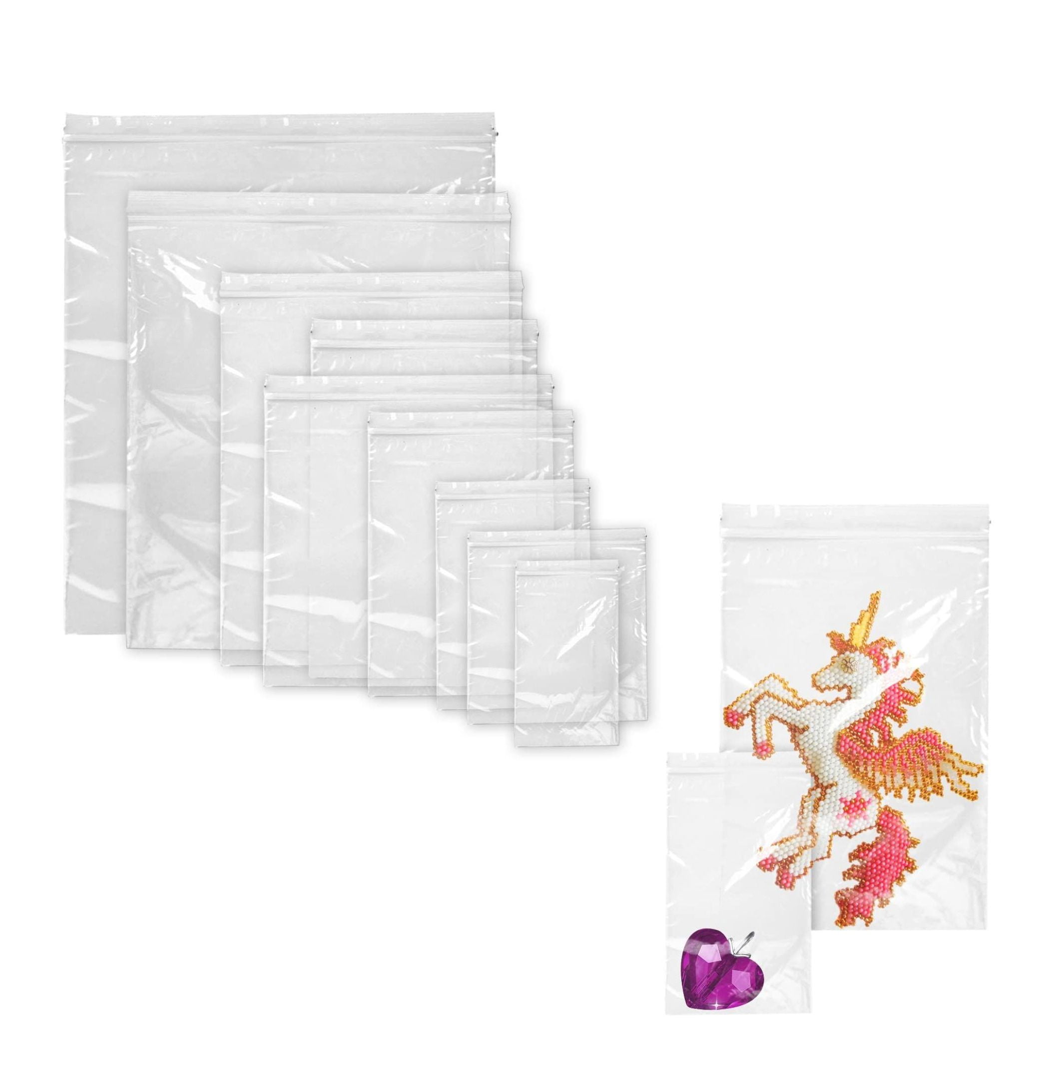 Pack of 1000 Clear Zipper Bags. Assortment 2 mil Clear Seal Top Plastic Bags. 10 Sizes of Zip ...