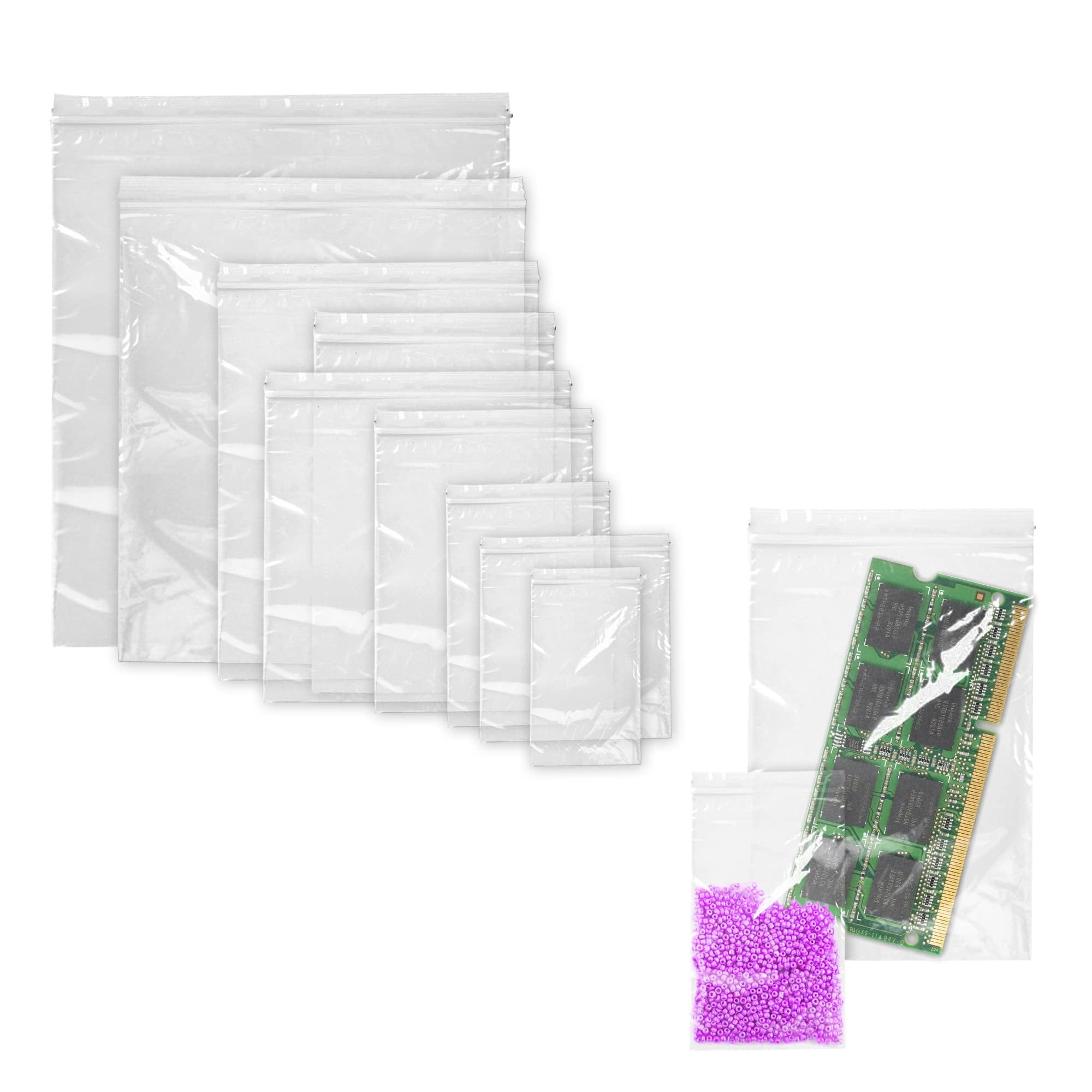 Pack of 1000 Clear Zipper Bags. Assortment 4 mil Clear Seal Top Plastic ...