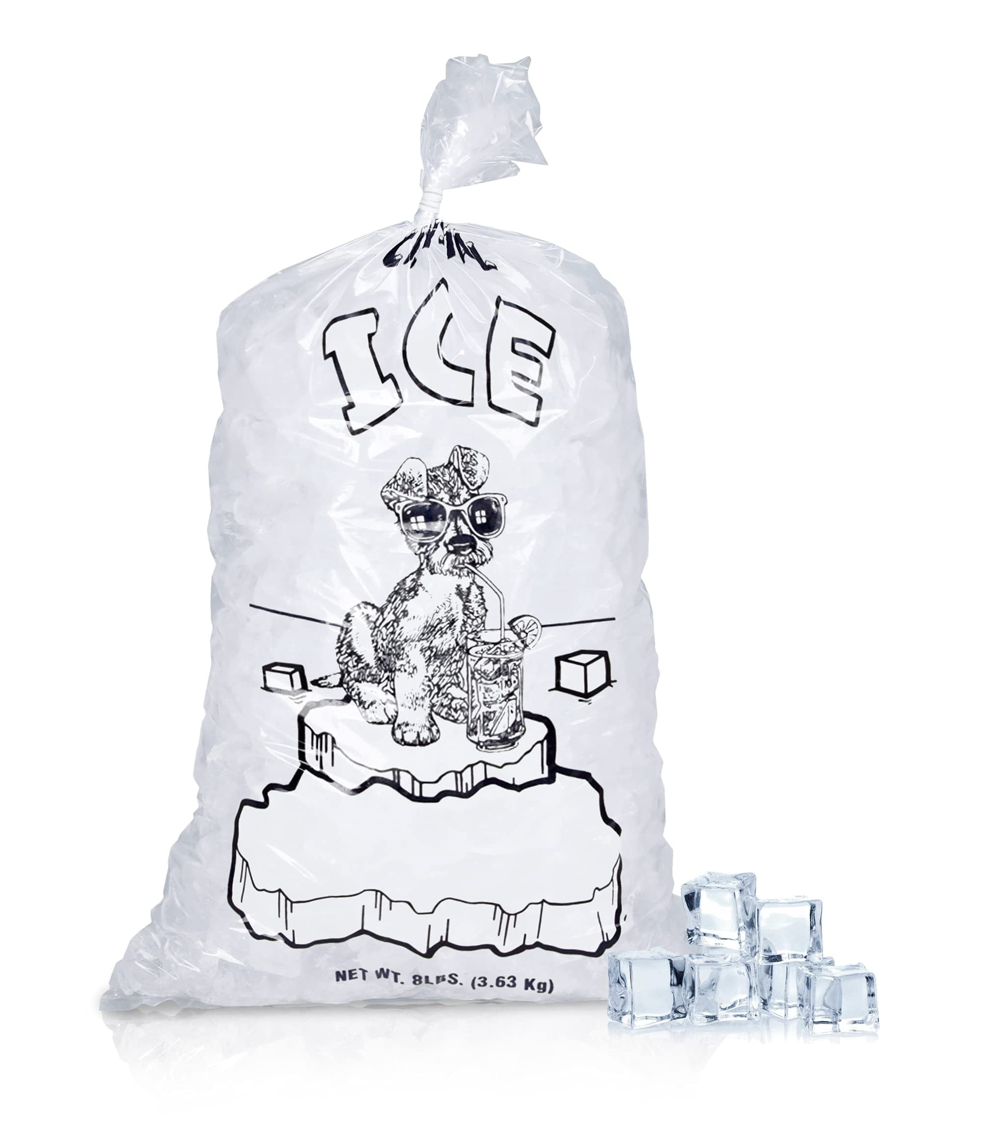 Crystal Ice Printed Plastic Ice Bags, Open Top with Twist Ties, 1000 ...