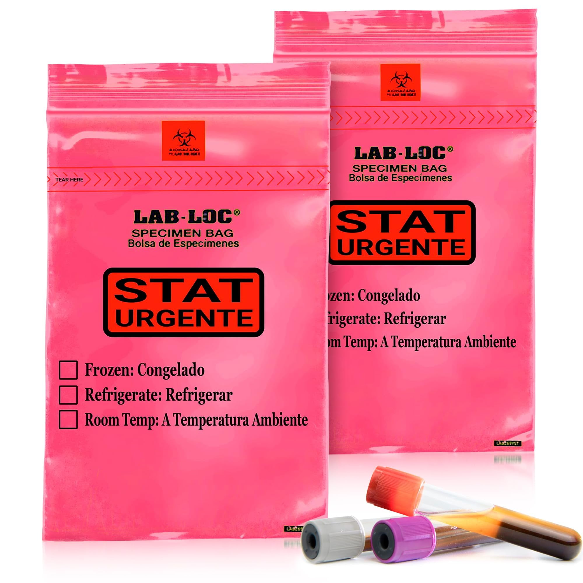 Pack of 1000 Specimen Bags "STAT", Red 6 x 9. Zipper Plastic Bags 6x9 ...