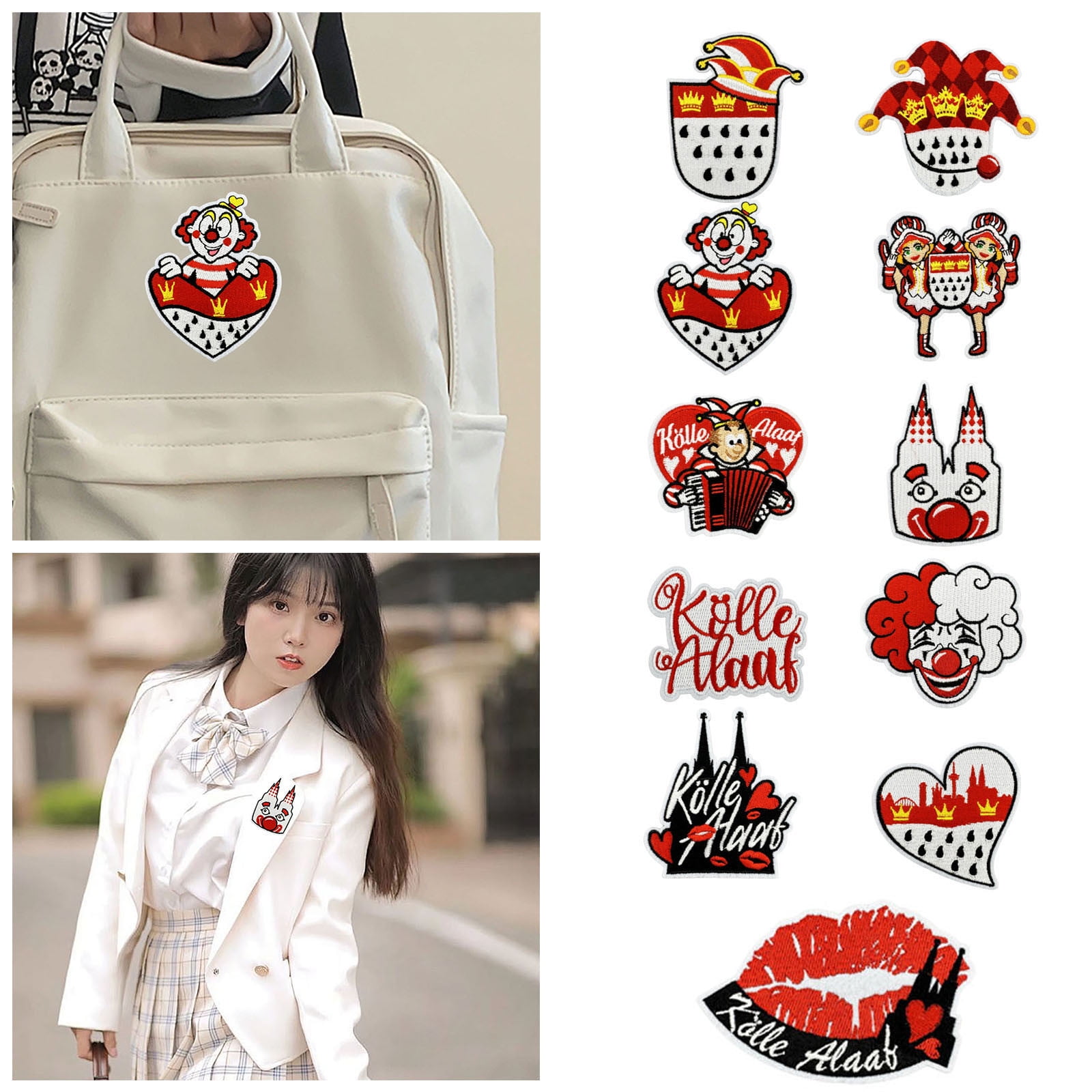 Pack of 11 Iron-On Patches,Carnival,Cologne Red White Iron-On Patches,Cologne Carnival Iron-On ...