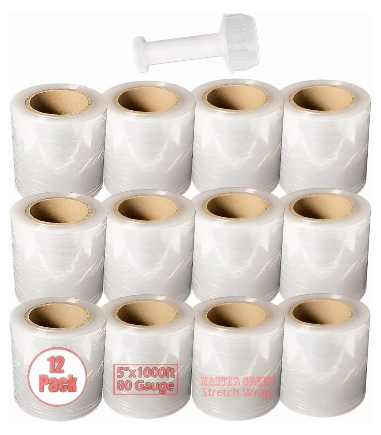 Pack of 12 5" x 1000ft 80 Gauge Clear Plastic Hand Stretch Shrink Wrap ...
