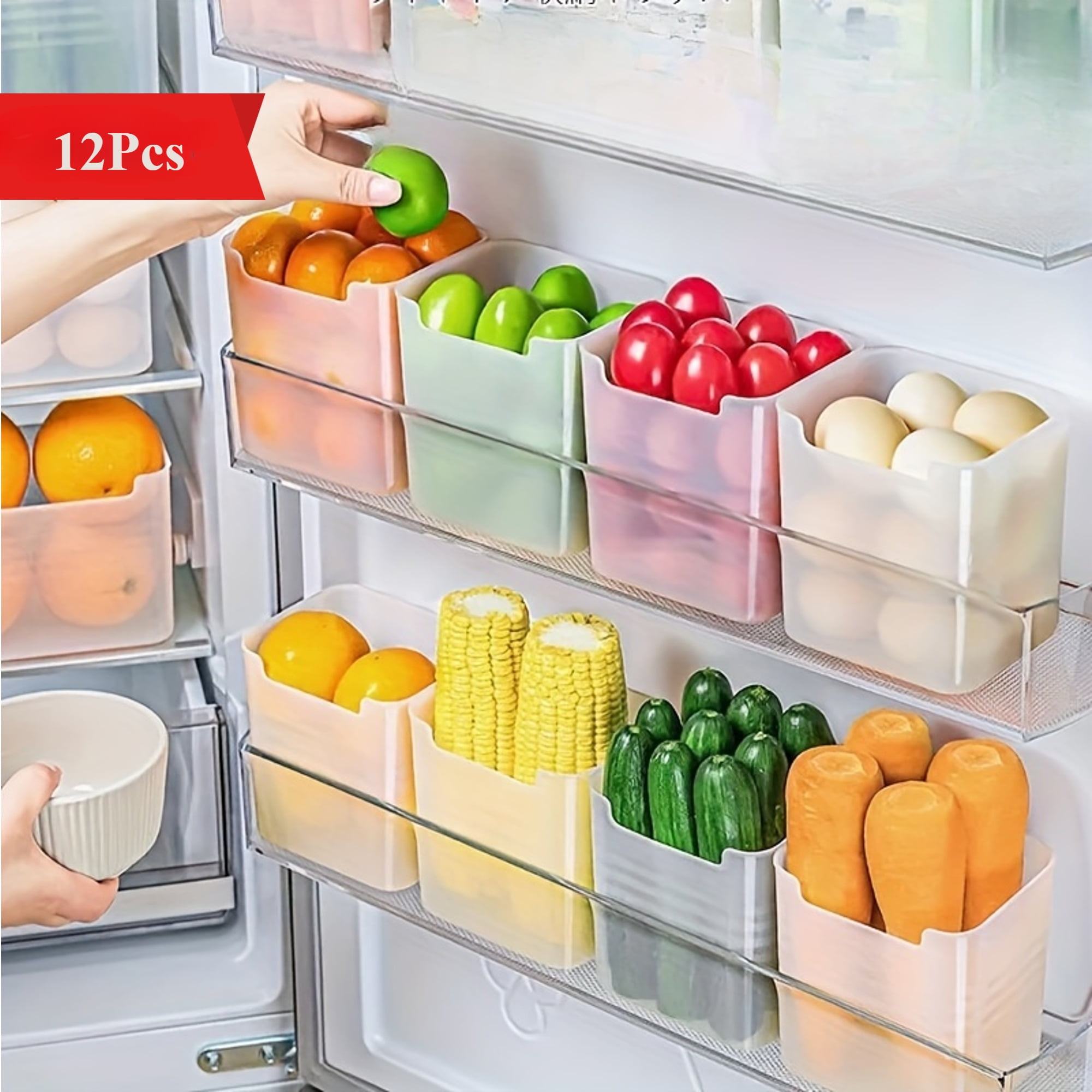 Pack of 12 Refrigerator Organizer Translucent Plastic Box, Fridge Side ...