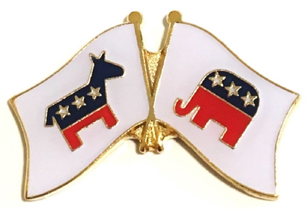 Pack of 12 Republican and Democrat Crossed Double Flag Lapel Pins ...