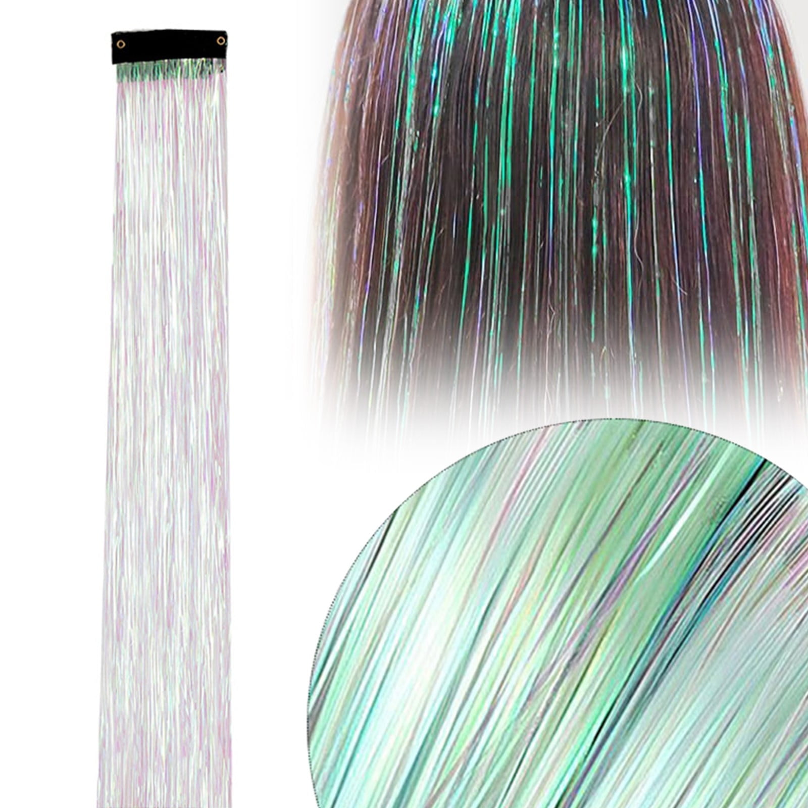 Pack of 12Pcs Glitter Hair Tinsel Clips, 20 Inch Hair Tinsel Kit for ...