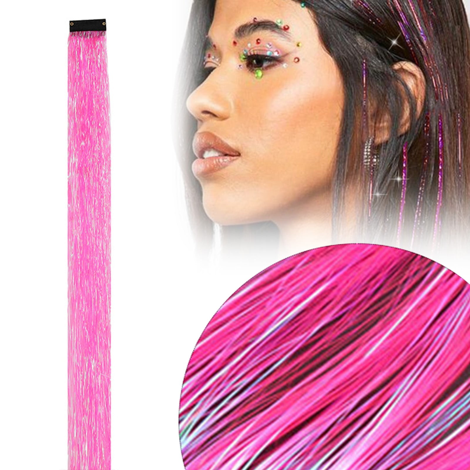 Pack of 12Pcs Glitter Hair Tinsel Clips, 20 Inch Hair Tinsel Kit for ...