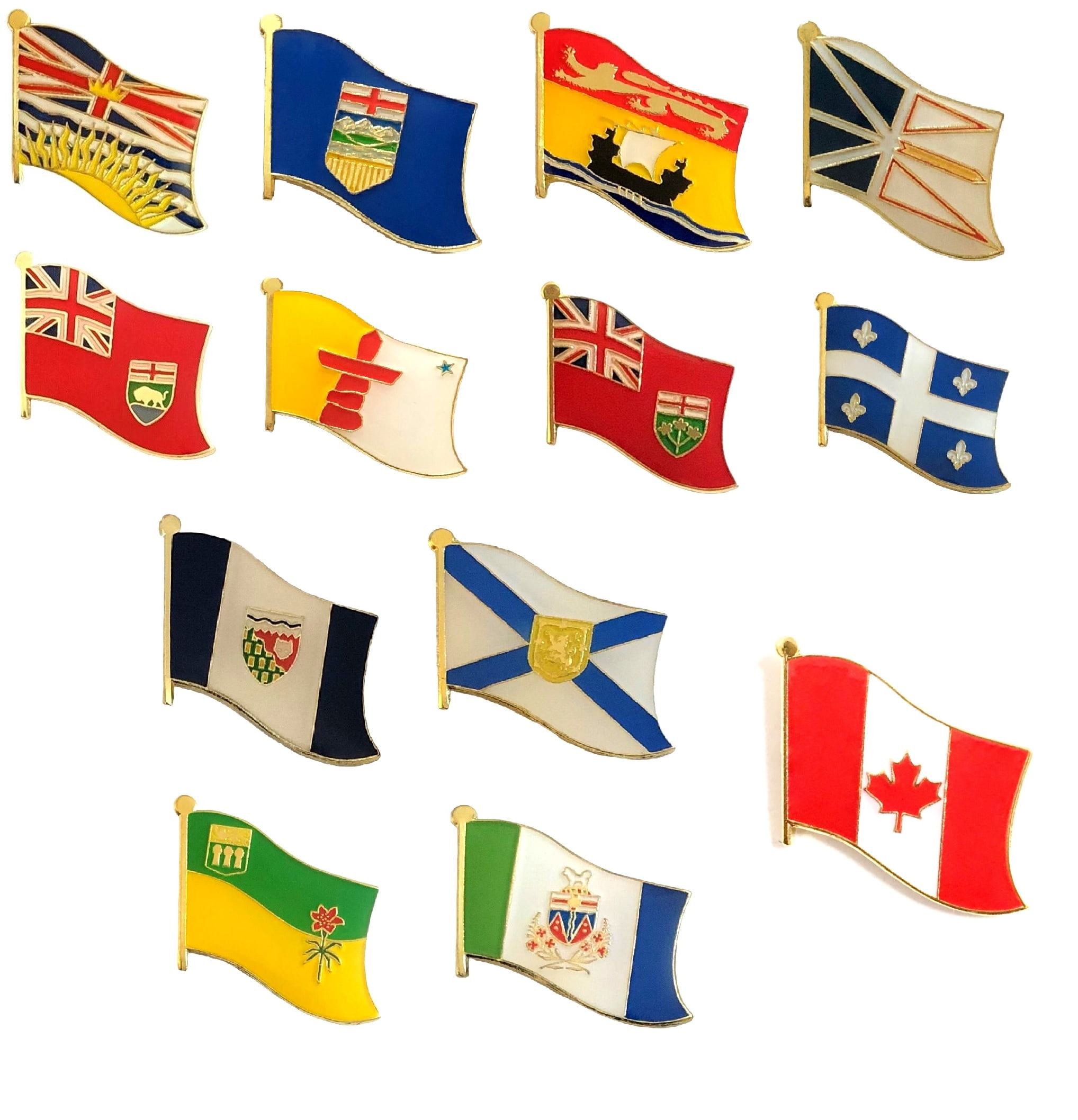Pack of 14 Canadian Provinces and Territory Waving World Flag Lapel Pin ...