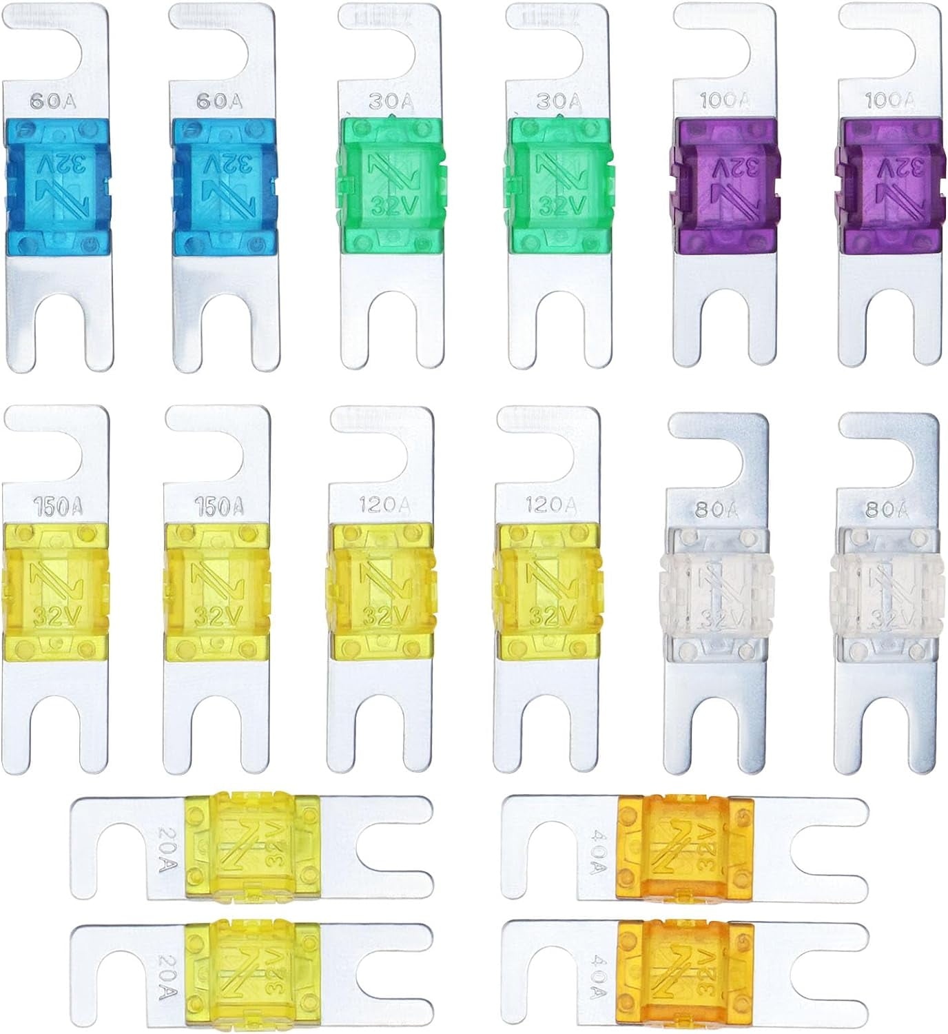 Pack of 16 Mini ANL Fuse Electronic Fuse 20A 30A 40A 60A 80A 100A 120A ...